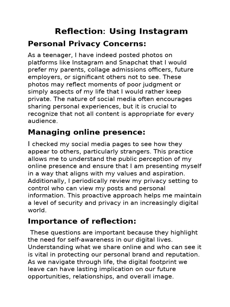 Teen Reflection on Instagram Privacy | PDF