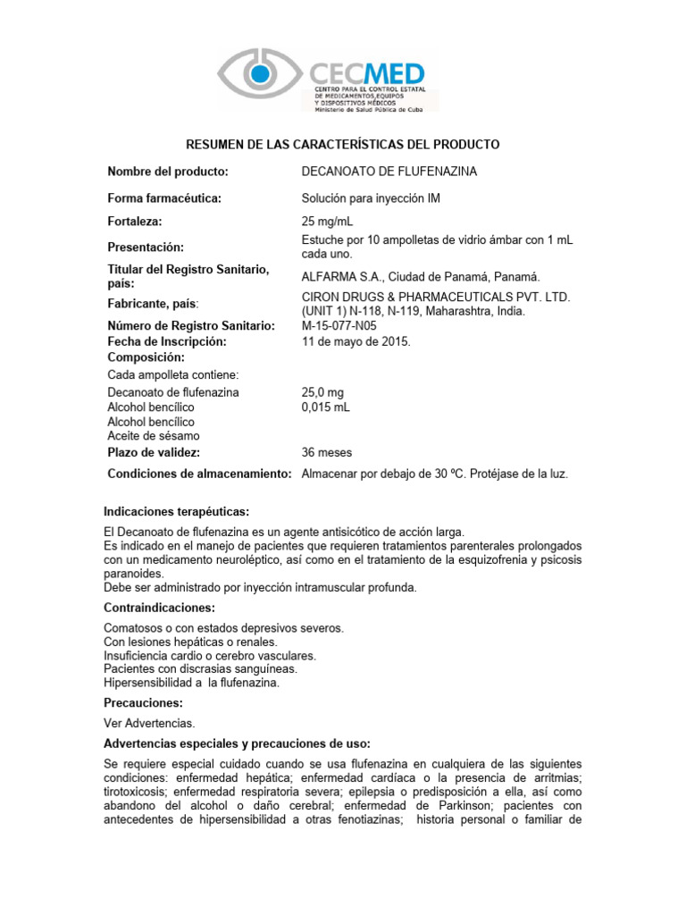 M15077N05 DECANOATO DE FLUFENAZINA | PDF | Antipsicótico | Medicamentos ...