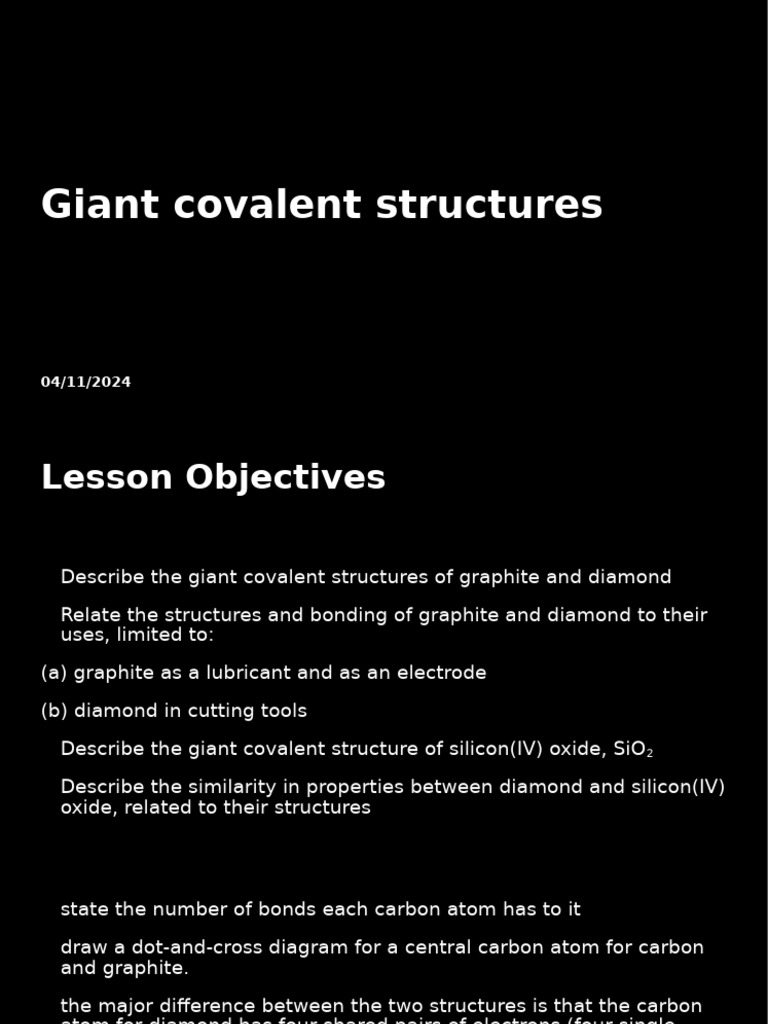 Giant Covalent Structures | PDF | Chemical Bond | Silicon Dioxide