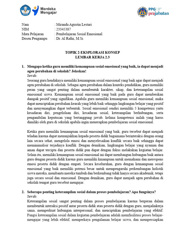 Topik 2 - Eksplorasi Konsep Lembar Kerja 2.3 - Pembelajaran Sosial Emosional - Miranda Agustin ...