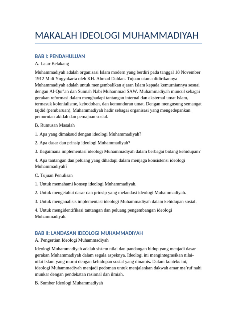 Makalah Ideologi Muhammadiyah Lengkap | PDF