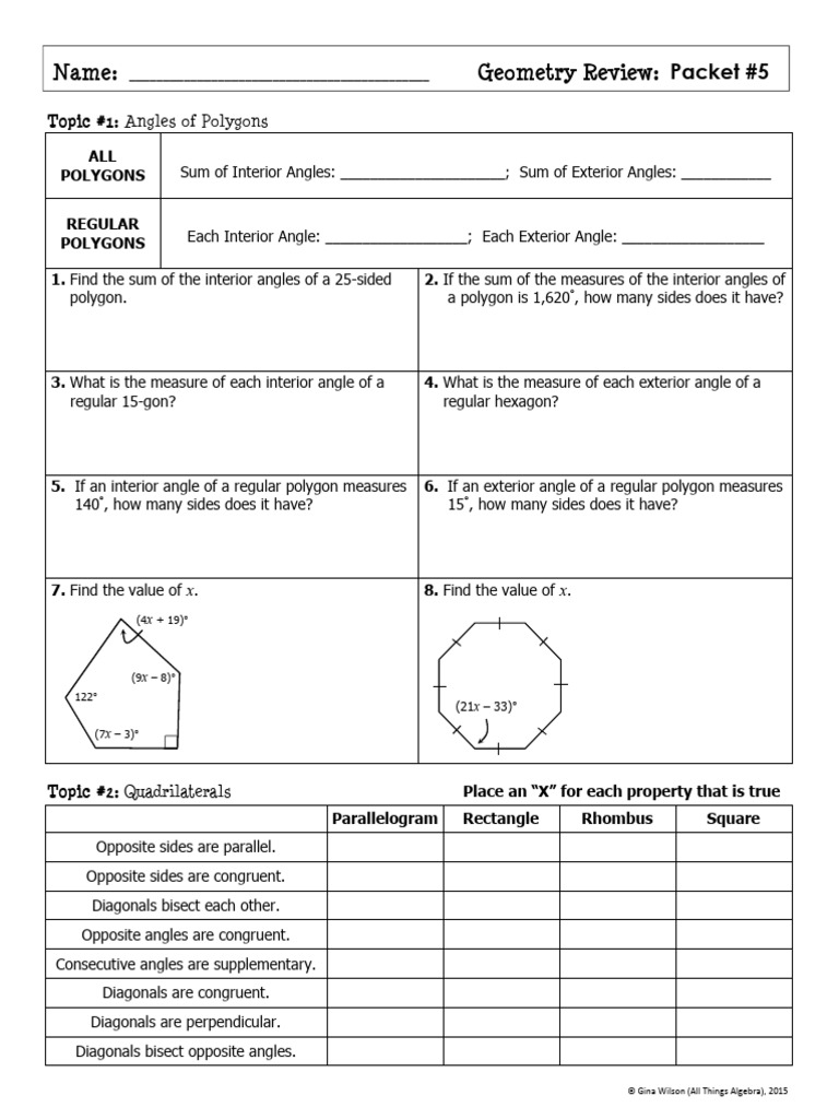 Geometry Final Review (Quadrilaterals, Transformations, Symmetry) | PDF ...