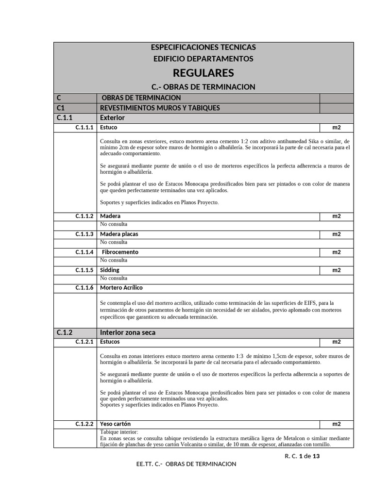 TIPOLOGÍA A.- 4 EDIF. FAM. REGULARES EETT_C OBRAS DE TERMINACION_6 (1) | PDF | Mortero ...