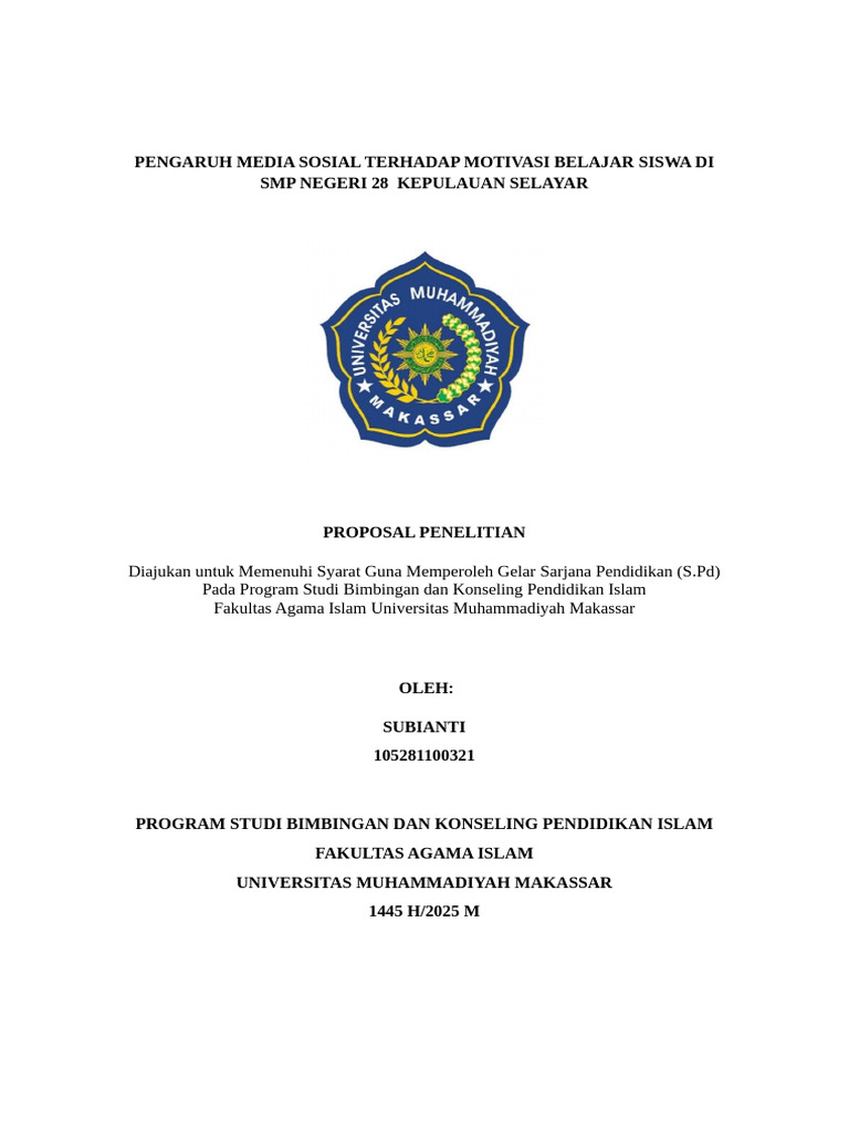 PENGARUH MEDIA SOSIAL TERHADAP MOTIVASI BELAJAR SISWA DI SMP NEGERI KEP. SELAYAR | PDF