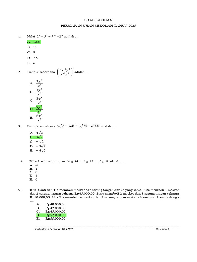 soal latihan UAS 2025 | PDF