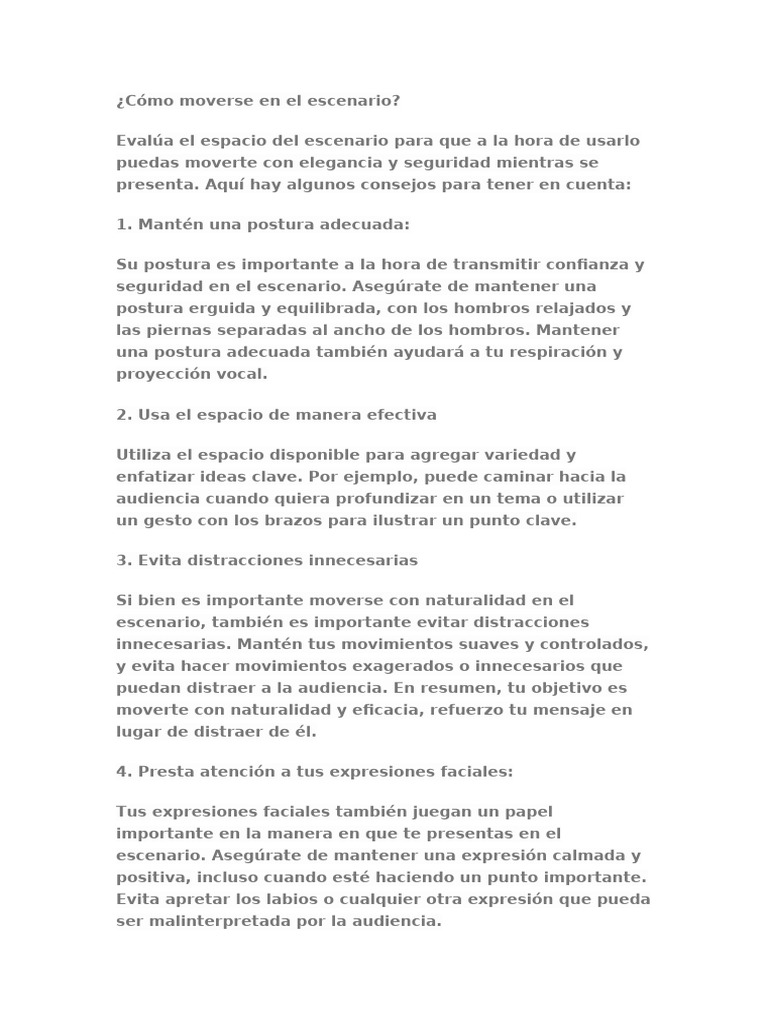 ¿Cómo Moverse en El Escenario? | PDF