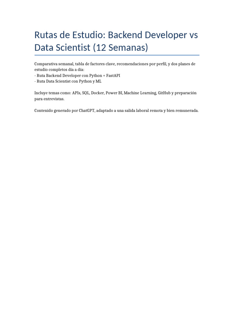 Ruta Backend Vs DataScientist | PDF