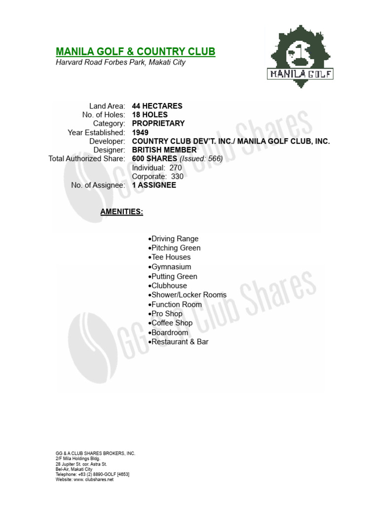 Manila Golf Club Membership Details | PDF | Identity Document | Private Law