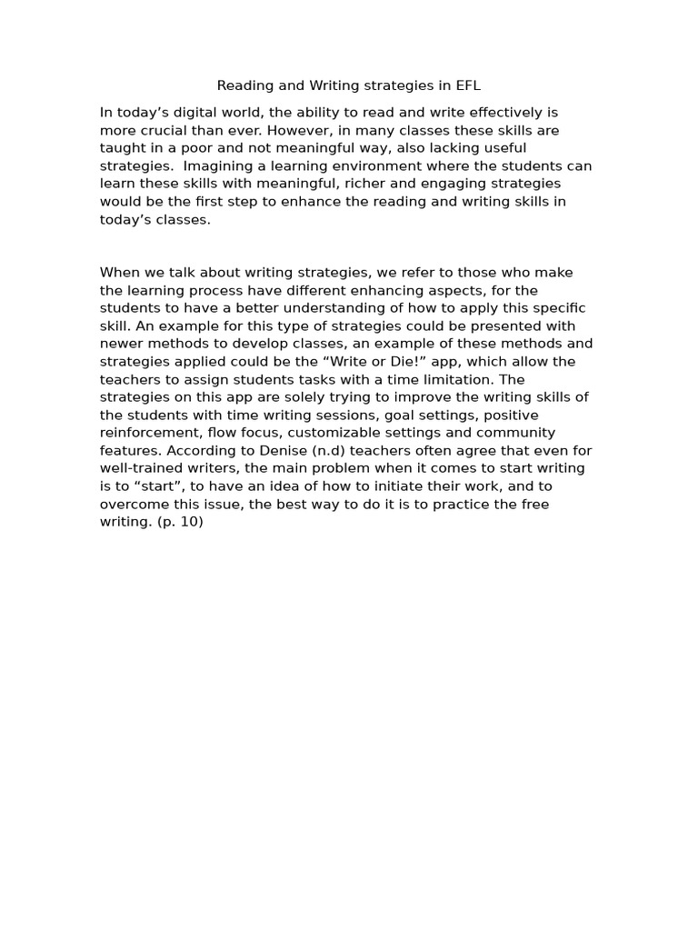 Reading and Writing Strategies in EFL | PDF