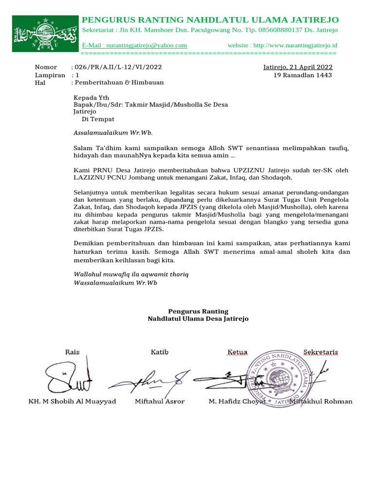 026.A Surat Pengantar JPZiz | PDF