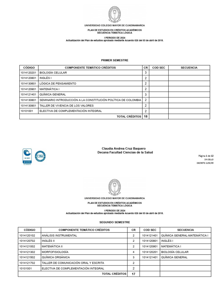 Plan de Estudios Acuerdo 026 de 2018 Bacteriología 2024-1 | PDF | Biología | Microbiología