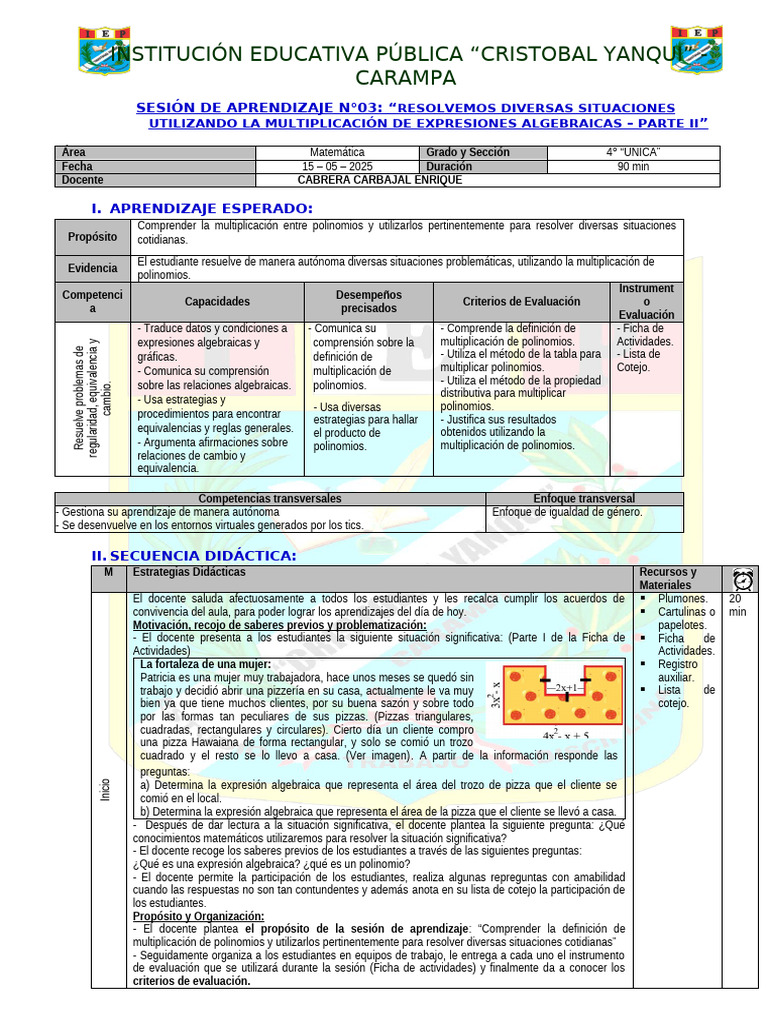 4°-Sesion 3-Ua2 - 2025 | PDF | Multiplicación | Aprendizaje