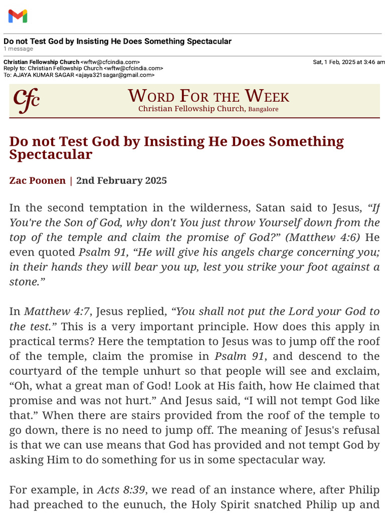 Gmail - Do Not Test God by Insisting He Does Something Spectacular ...