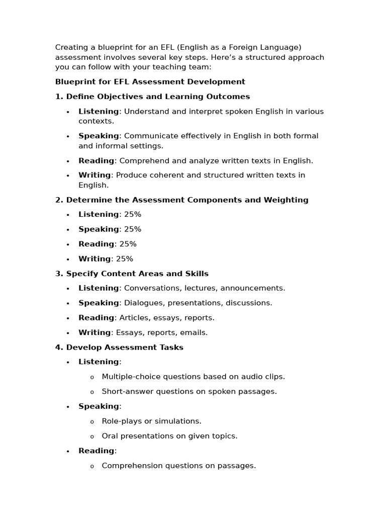 EFL Assessment Blueprint Guide | PDF | Educational Assessment | Reading ...