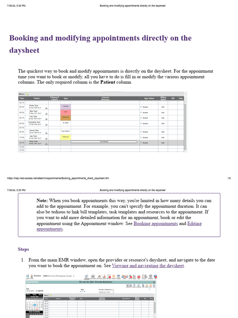 Booking and Modifying Appointments Directly On The Daysheet | PDF | Computing | Software