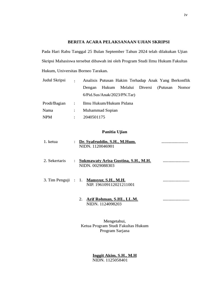 Berita Acara Pelaksanaan Ujian Skripsi | PDF