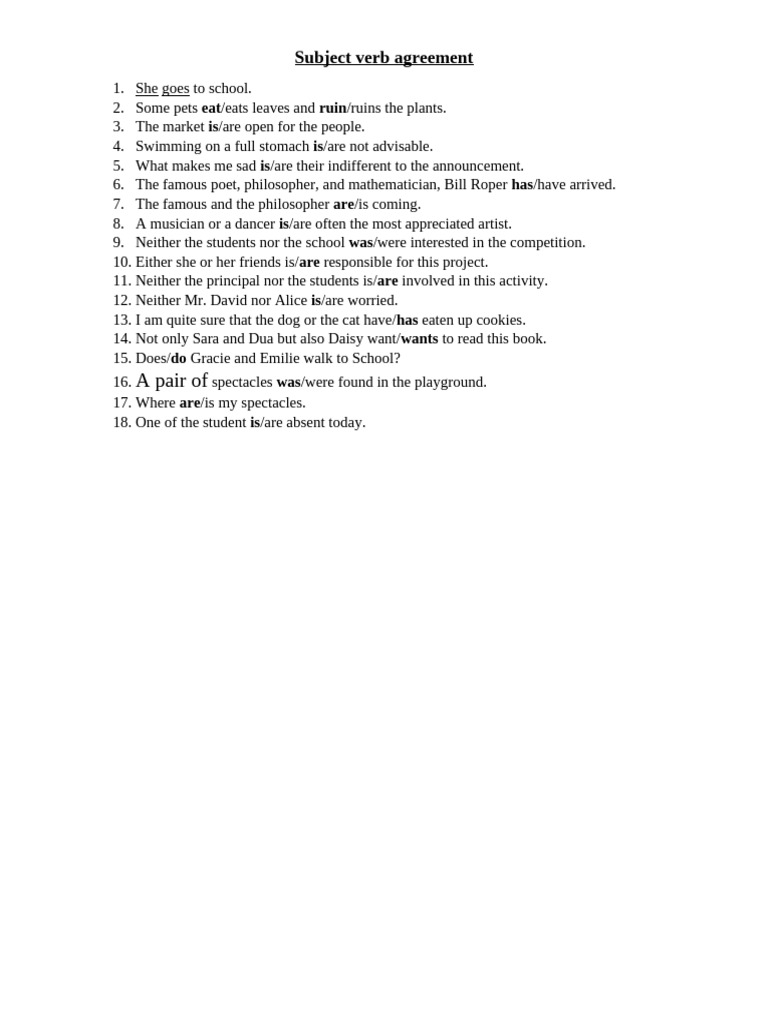 Subject Verb Agreement | PDF