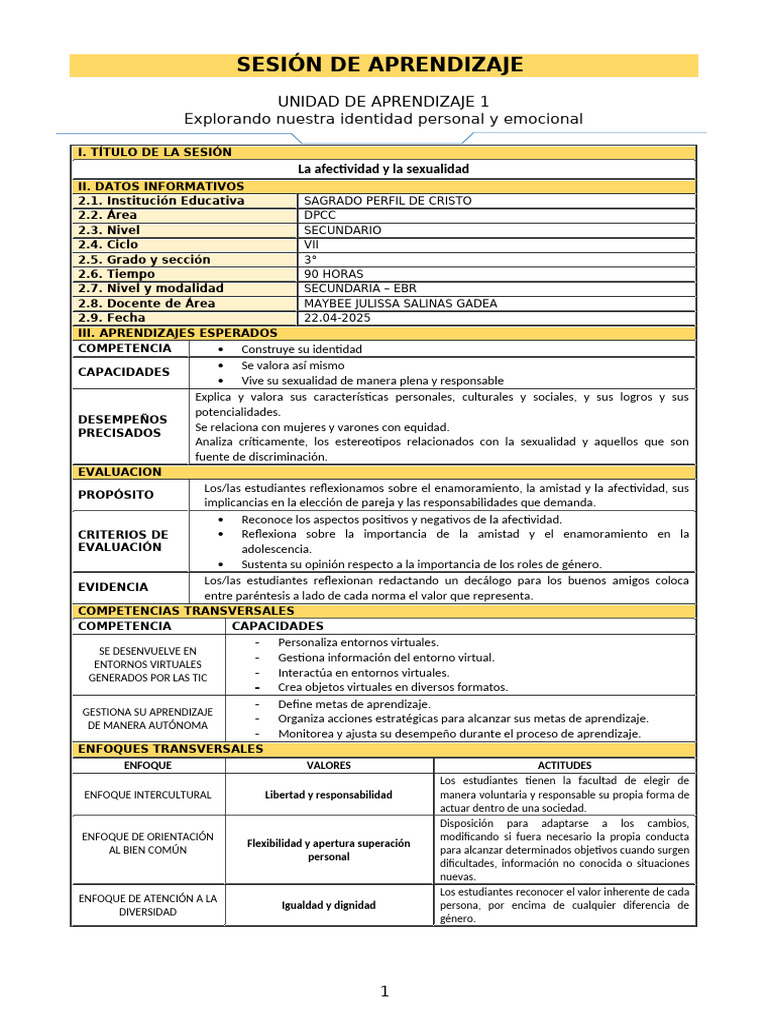 3º Ses Act 3 - DPCC | PDF | La sexualidad humana | Aprendizaje