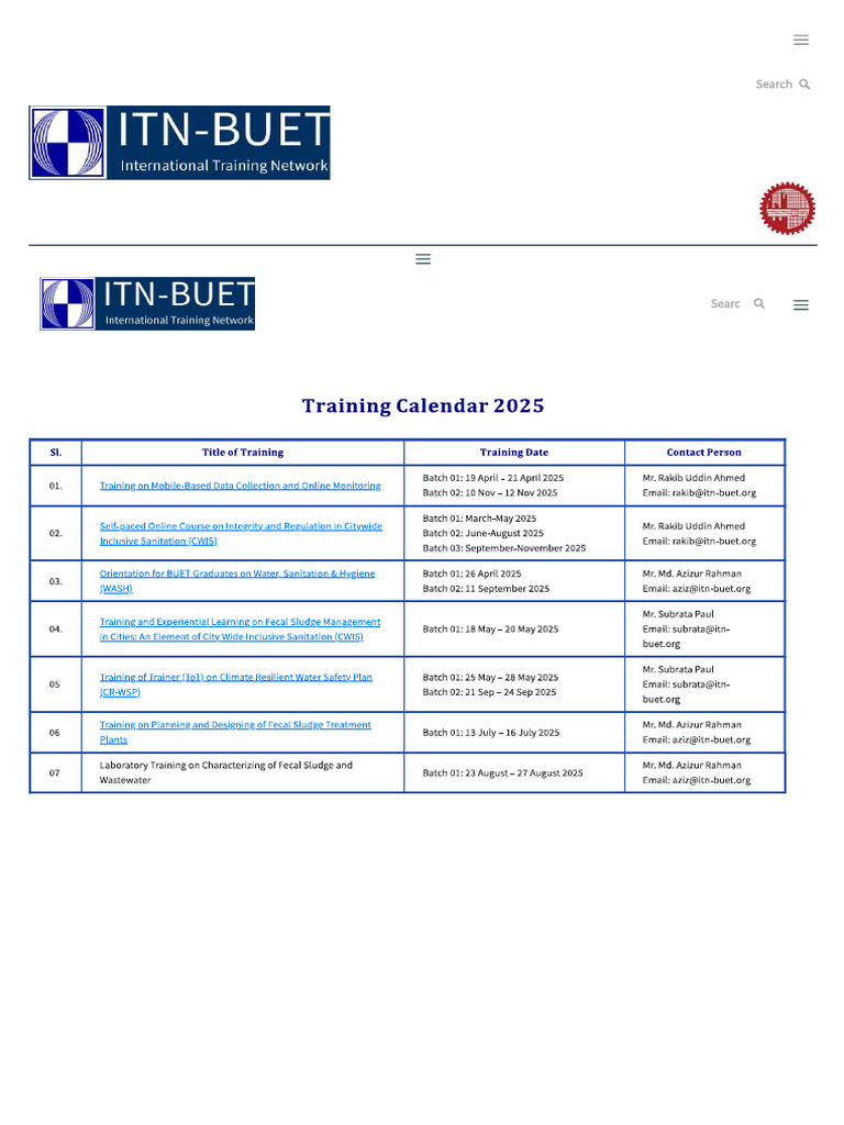 ITN 2025 Training Calender | PDF