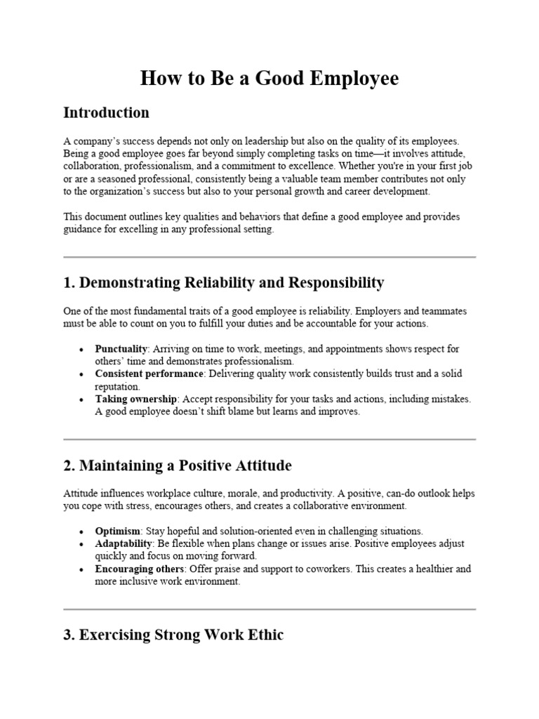 How To Be A Good Employee | PDF | Leadership | Employment