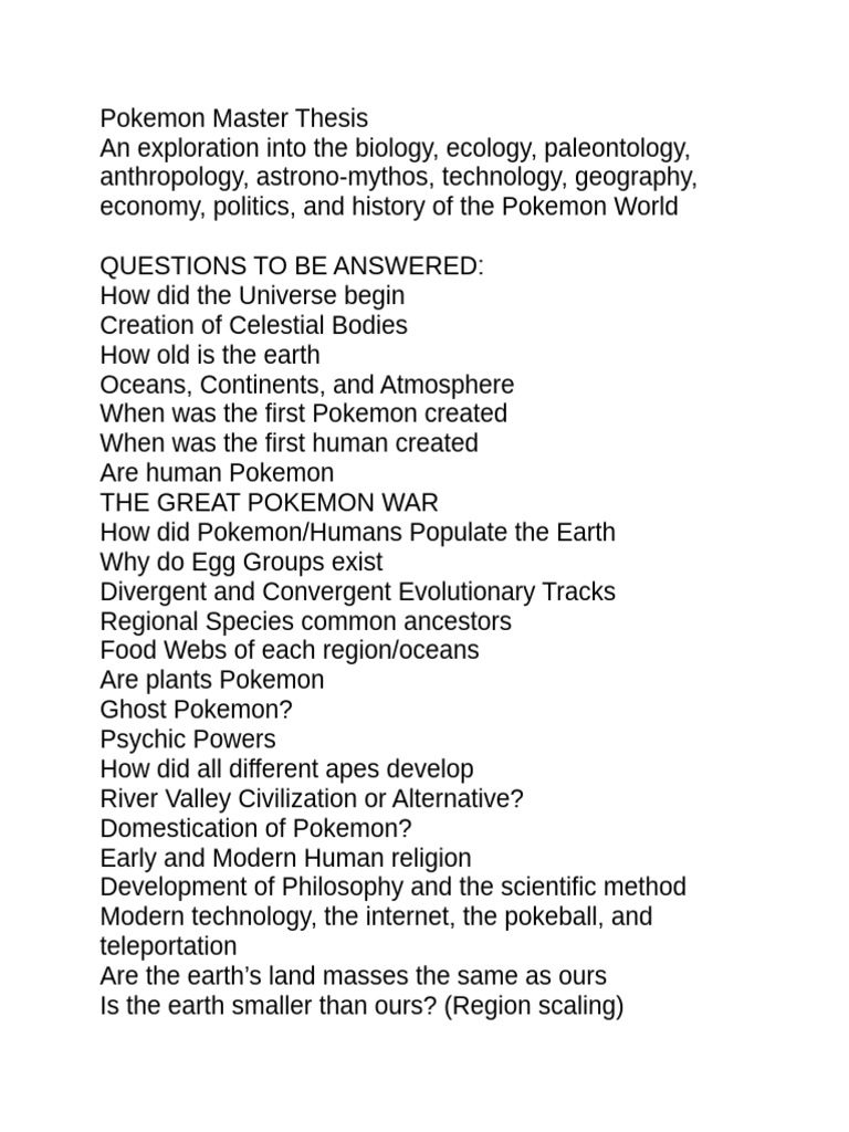 Pokemon Master Thesis Outline | PDF