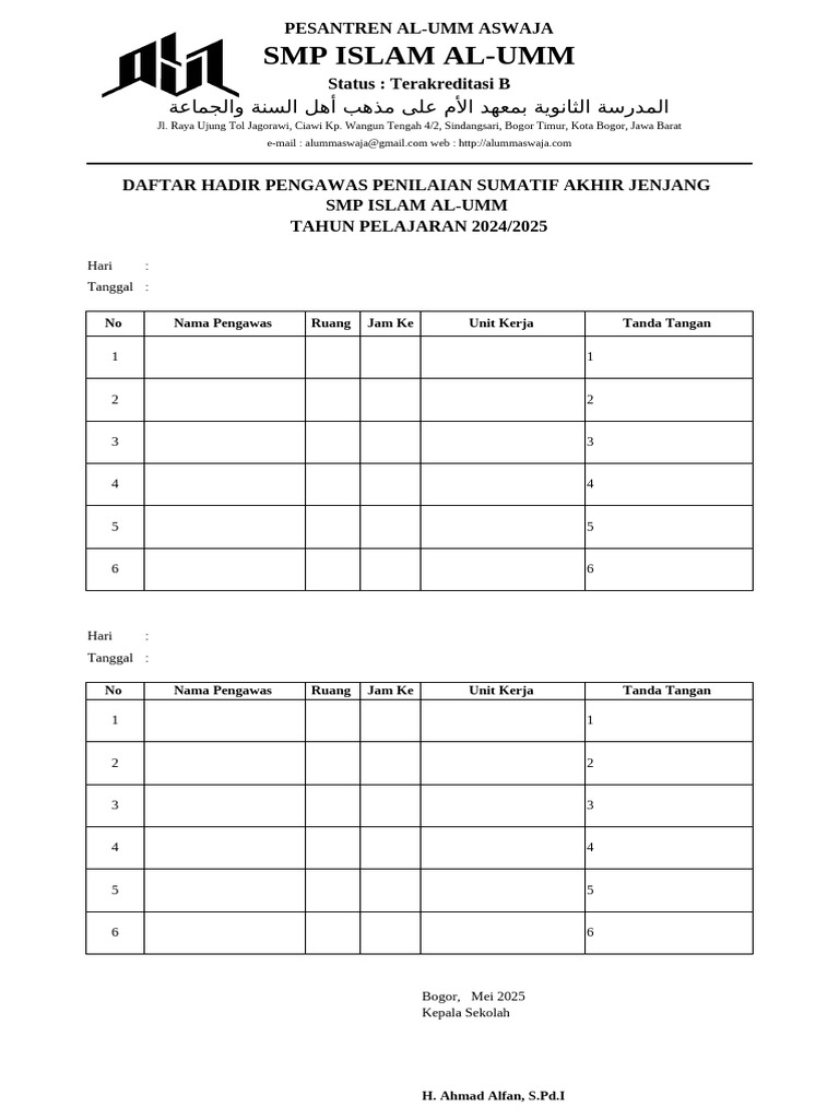 Daftar Hadir Pengawas Serah Terima Soal Daftar Peserta | PDF