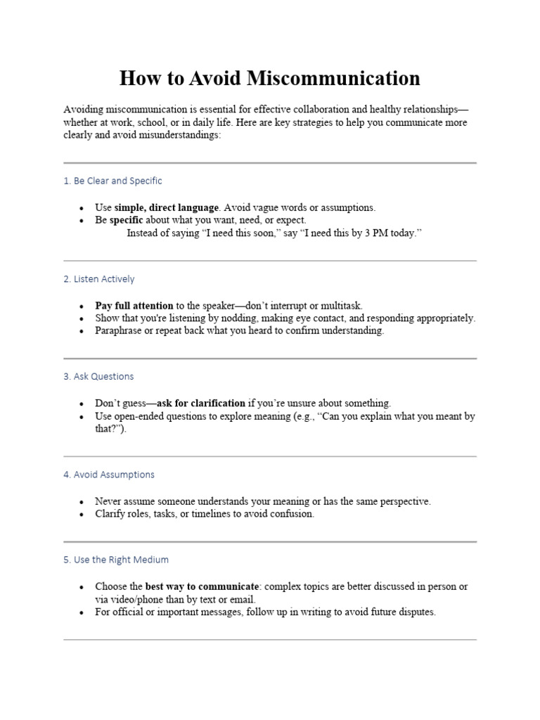 How To Avoid Miscommunicaton | PDF