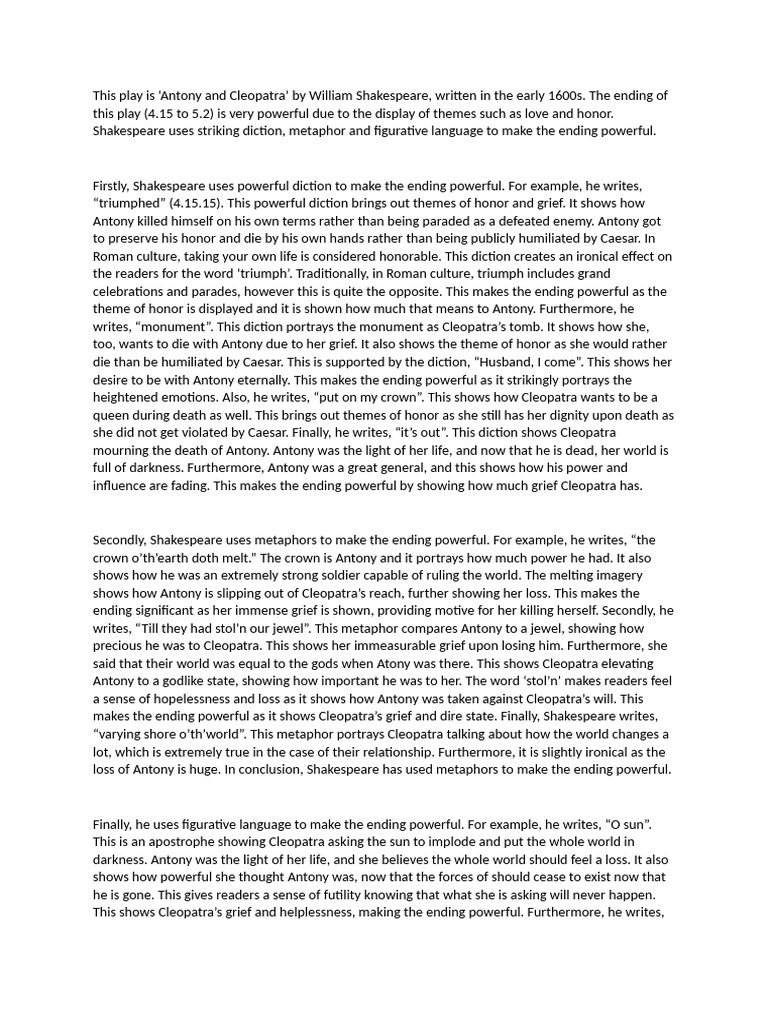 Antony and Cleopatra - Discursive | PDF | Mark Antony | Cleopatra