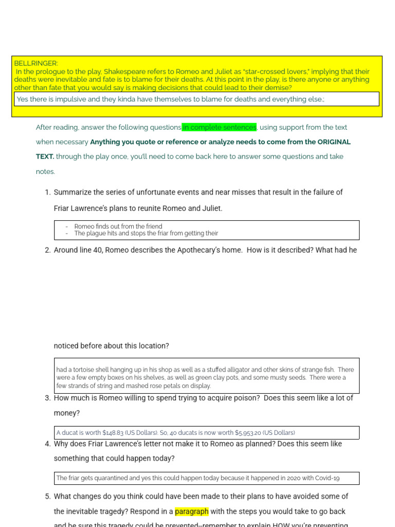 NeVaeh Paul - Romeo and Juliet Act 5 Scene 1-2 | PDF | Characters In ...