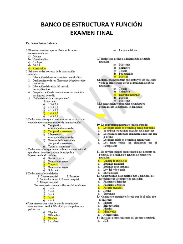 Examen Final: Estructura y Función Muscular | PDF | Cerebro | Músculo