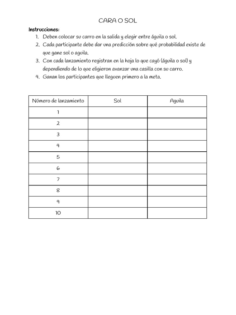Juego de Águila o Sol: Instrucciones | PDF