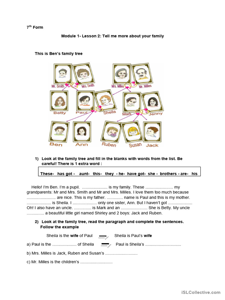 Family Tree Lesson for 7th Form Students | PDF