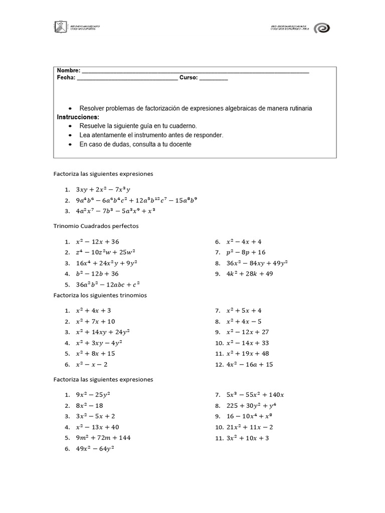 Guía Factorización | PDF | Matemáticas
