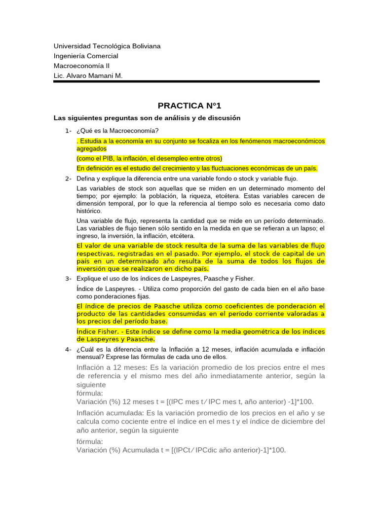 1 practica macro | PDF | Producto Interno Bruto | Inflación
