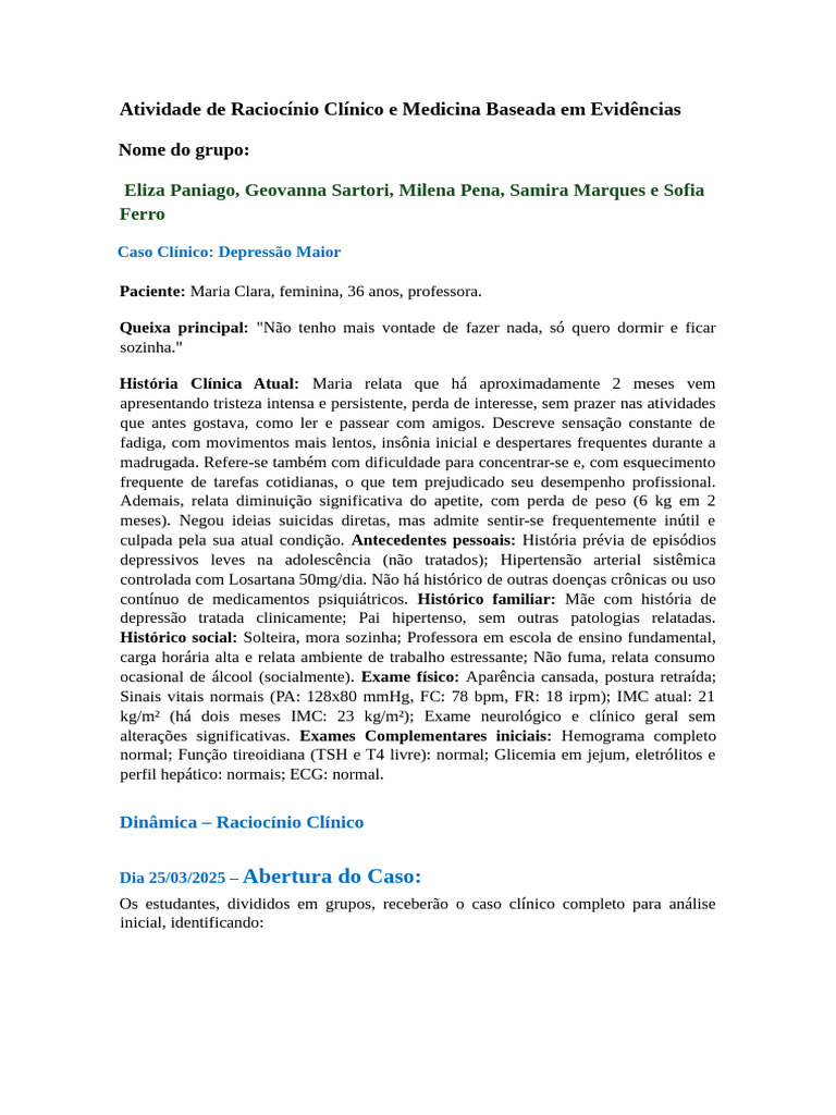 Atividade Debora Dia Vinte e Cinco | PDF | Depressão | Hipertensão