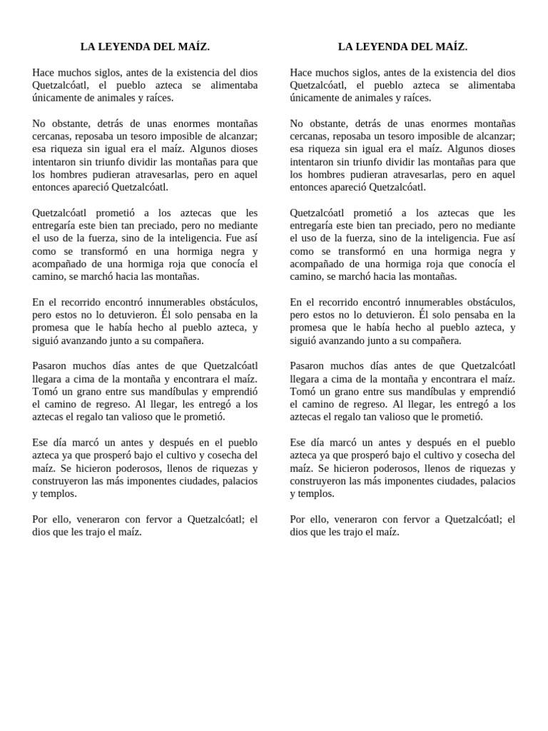 La Leyenda Del Maíz | PDF