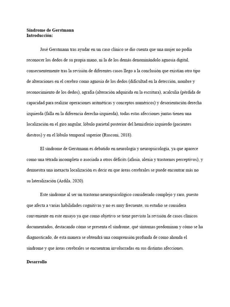 Síndrome de Gerstmann | PDF | Neuropsicología | Carrera
