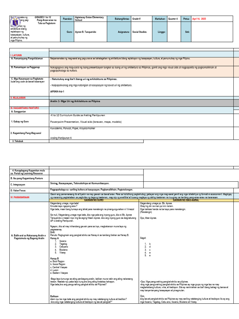 Lessonplan (Arkitektura) | PDF