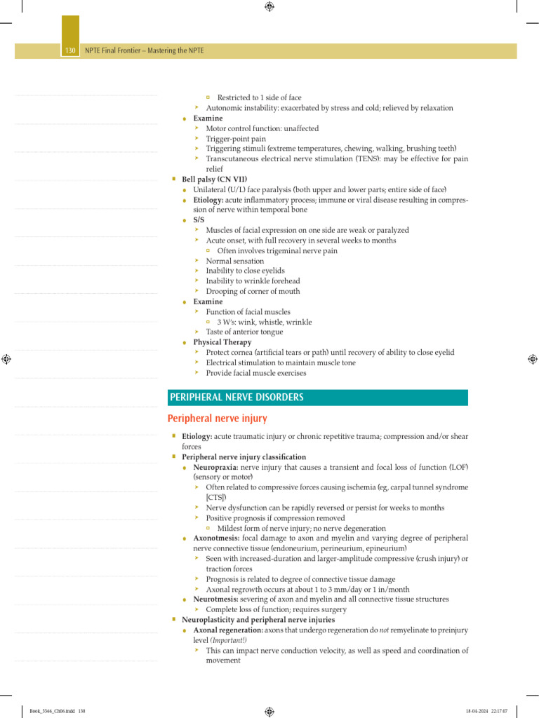 Peripheral Nerve Disorders - Nerve Injury Classification NPTEFF Book ...