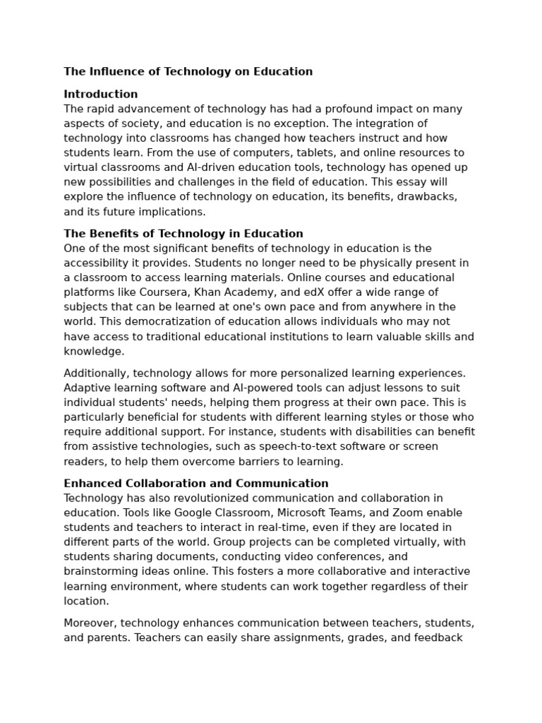 The Influence of Technology On Education | PDF | Teachers | Learning
