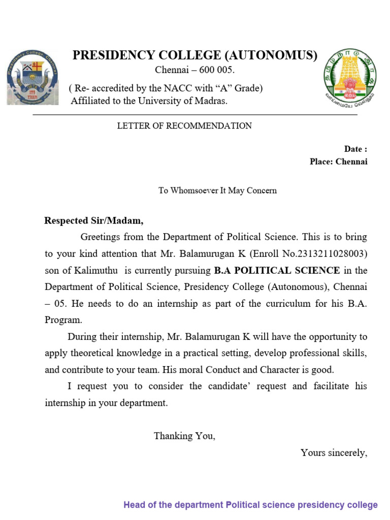 Bala Recommendation Letter - Watermark | PDF