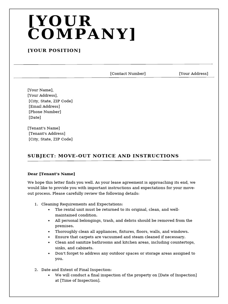 Move Out Notice and Instructions | PDF | Leasehold Estate | Mail