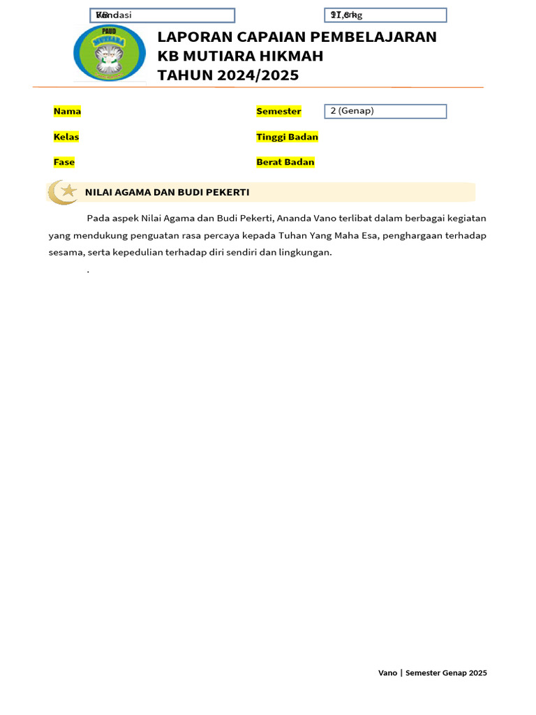Contoh Format Rapot | PDF