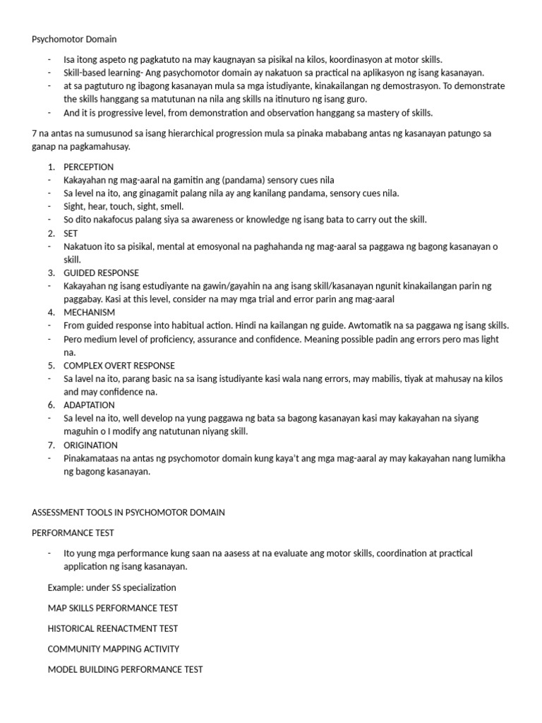 Psychomotor Domain | PDF