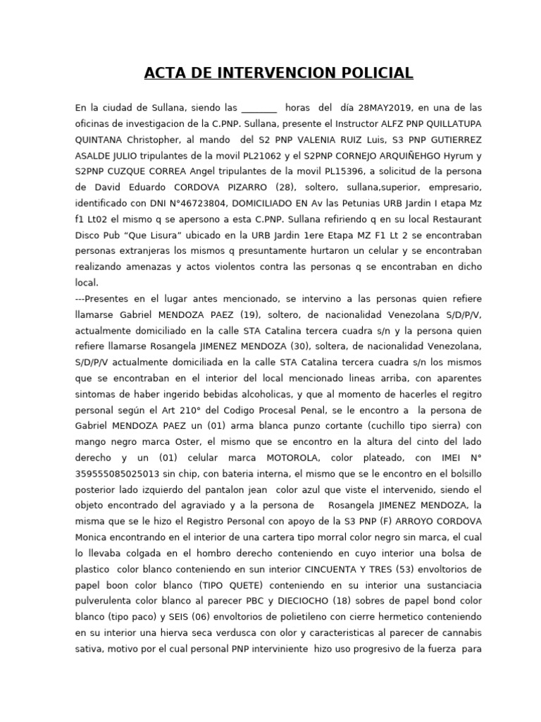 Acta de Intervencion Policial | PDF