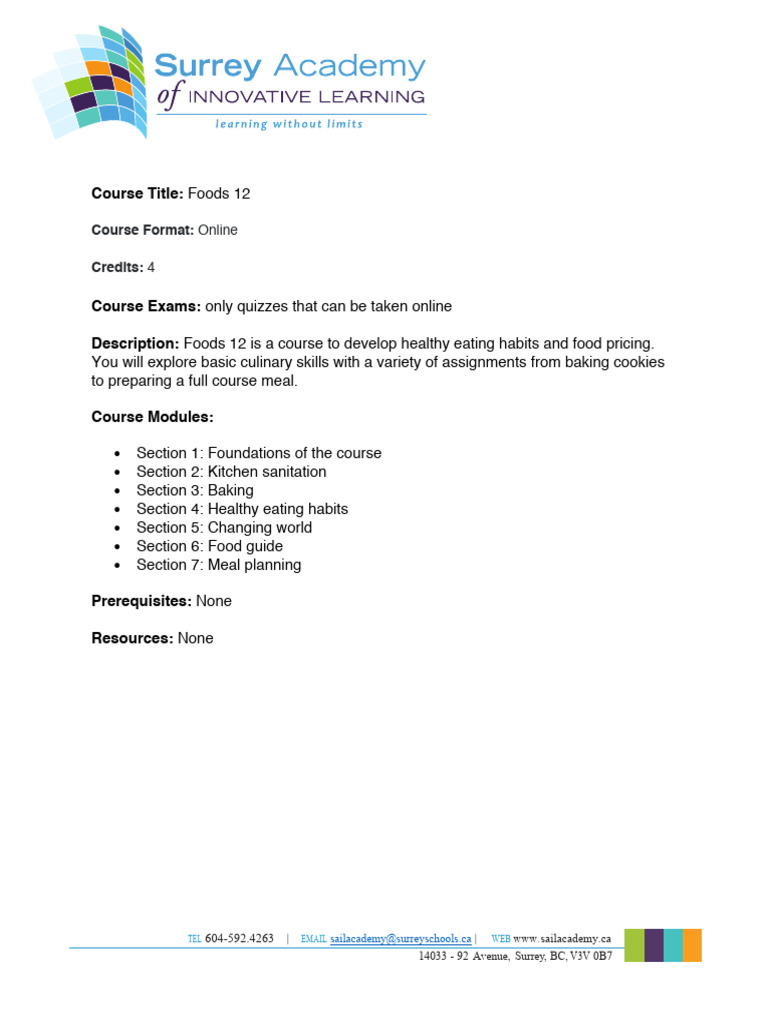Food Studies 12 Course Description | PDF