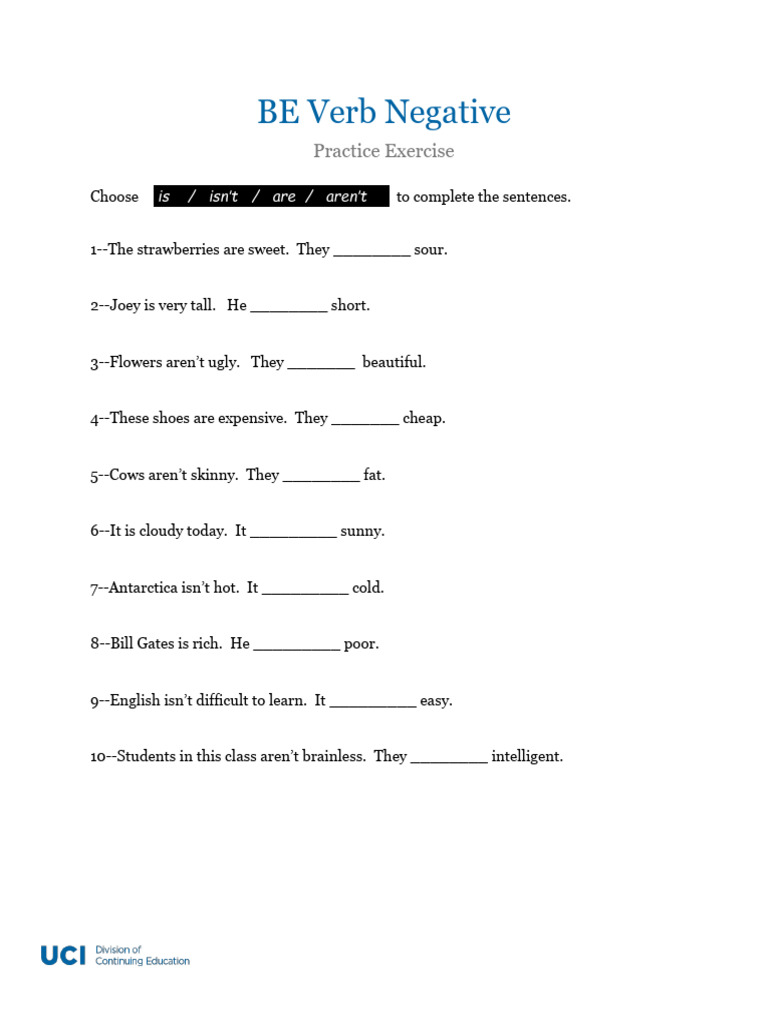 C1M3L1 - BE Verb Negative Practice Exercise | PDF