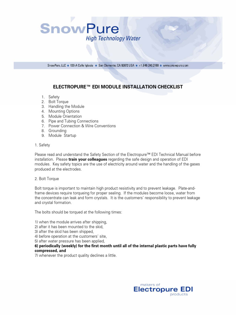 Edi Module Installation Checklist | PDF | Direct Current | Pipe (Fluid ...