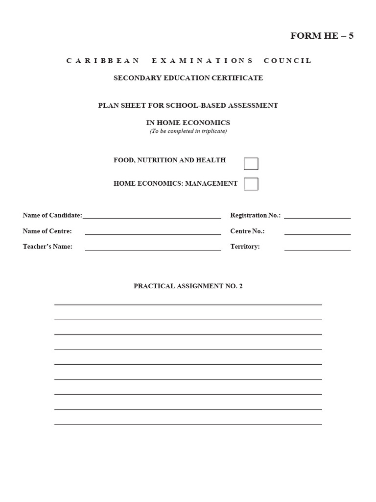 Blank - Time Plan Sheet - CSEC - HomeEconomics - SBAForm | PDF