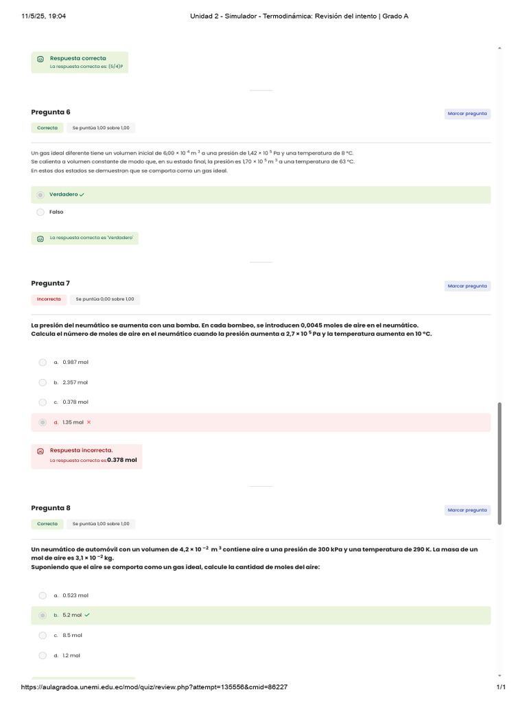 Unidad 2 - Simulador - Termodinámica - Revisión Del Intento - Grado Ac | PDF